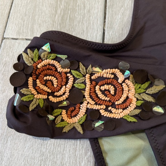 BECCA | Swim | Becca By Rebecca Virtue Brown Embroidered Bathing Suit ...